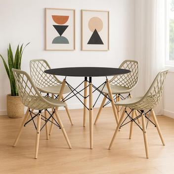 Conjunto Sala de Jantar Elegante Mesa Eames 90Cm Redondo Com 4 Cadeiras ...