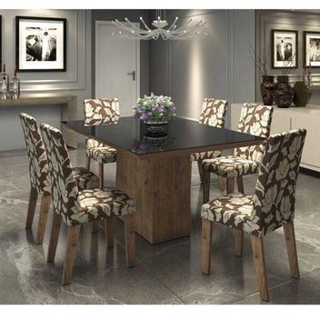 Conjunto Sala de Jantar Mesa Tampo em Vidro Preto 6 Cadeiras Conext ...