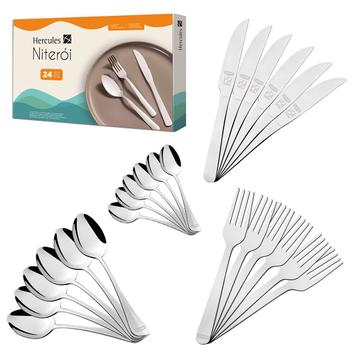 Conjunto Talheres 24 Pçs Niterói Hercules Faca Garfo Colher Aço Inox ...