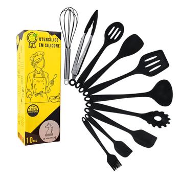 Conjunto Utensílios Profissional 10 Peças Cozinha Silicone PRETO Talher ...