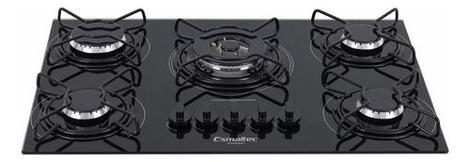 Cooktop Gás 5 Bocas Vidro Gourmet Bivolt 68x46cm - Esmaltec - Cooktop 5 ...