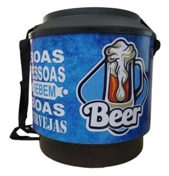 Cooler Térmico Redondo 30 Latas Adesivado Azul Para Cerveja Com Alça De ...