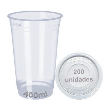 Copo 400Ml Com Tampa Descartável Liso 200 Unid Chopp Suco - Ultra Copos - Copo Descartável ...