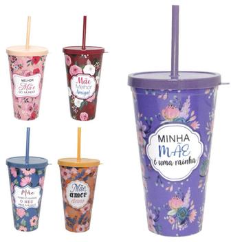 copo com tampa e canudo de plástico frases mãe 600ml - colors - INTERPONTE - Copos - Magazine Luiza