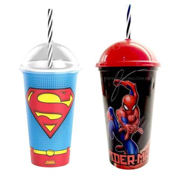 Copo Shake Com Canudo Infantil Spider Man E Superman 500Ml - Plasutil ...