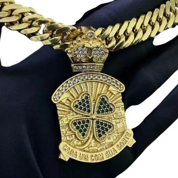 Cordão 13Mm Grumet + Pingente Trevo - Banhado A Ouro 18K - Tojoia18K ...