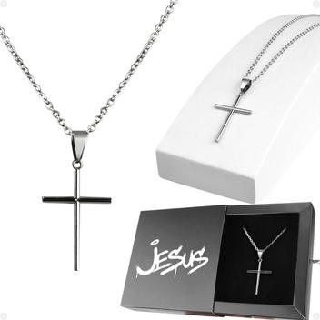 cordão aço inoxidável prata + pingente crucifixo católico religioso ...