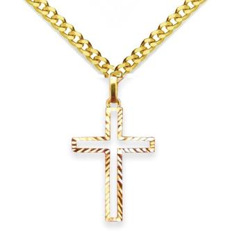 Corrente Groumet 60cm Com Pingente Cruz Riscada Masculino 4.5 grama em ...