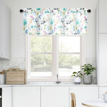 Cortinas Valance Leeva Linen texturizadas com estampa colorida azul ...