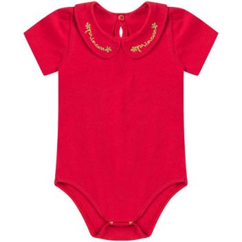 Cotton vermelho liso body bebe menina gola boneca bordado delicado ...