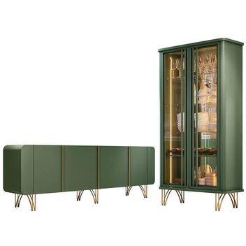 Cristaleira Alvora com Espelho e Balcão Buffet Piacente H01 Verde ...