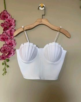 Cropped Cropt Modelo sereia alça corrente bojo ostra Top Tendencia ...