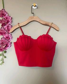 Cropped Cropt Modelo sereia alça corrente bojo ostra Top Tendencia ...