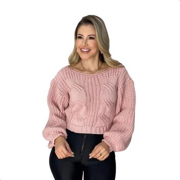 Cropped Tricot Feminina Manga Longa Lançamento Ponto Grosso - Michele ...
