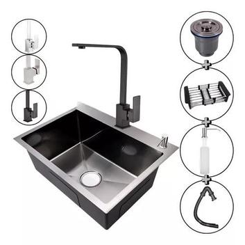 Cuba Inox Square Preta 60x45 Torneira Monocoma Quadrada Slim - Preta - Soft Inox - Torneira e ...