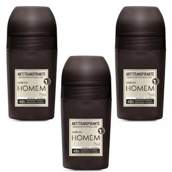 Desodorante Rollon Natura Homem Antitranspirante 48h Invisível 75ml Anti Manchas KIT 3 UNI ...