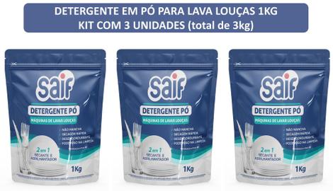 Detergente em Pó Lava Louças Saif 1kg - kit c/ 3 unds - Detergente ...