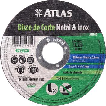 Disco de corte metal inox 115x1 atlas - 000018 - Disco de Corte ...