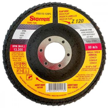 Disco Flap Starrett 4.1/2'' X 7/8''- Grao 120 - Disco de Lixa / Flap ...