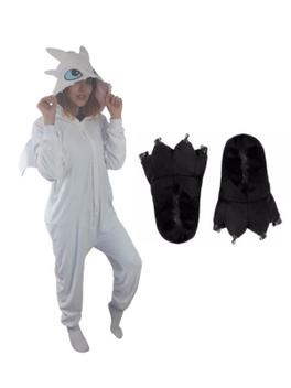 Dragão Branco Furia da Luz Pijama Fantasia Macacão Kit Pantufa Kigurumi ...