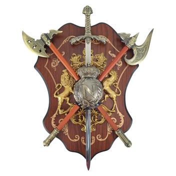 Enfeite Parede Machado Duplo Espada Central Suporte Mdf N - Tenda ...