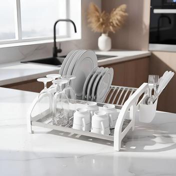 Escorredor de Louça 16 Pratos Branco em aço Inox Cama com Porta Talher ...