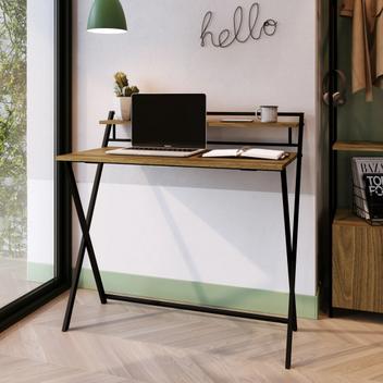 Escrivaninha Mesa Escritório Industrial Dobrável 1 Prateleira 93cm ...