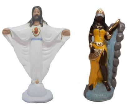 Escultura Estatueta Imagem Orixá Oxum E Oxalá Jesus Candomblé Umbanda ...