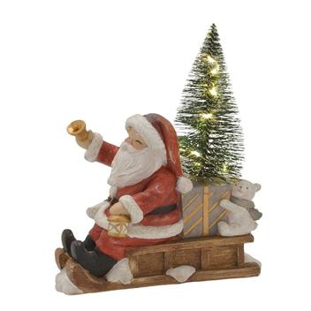 Escultura papai noel no treno decorativo com luz em resina ...