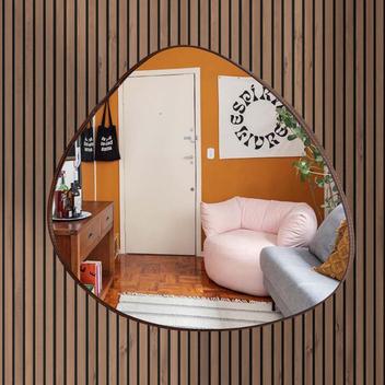 Espelho Decorativo Parede Organico com Moldura em Couro Lapidado ...