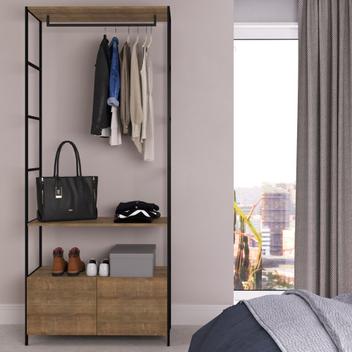 Estante Clean Estilo Industrial 2 Gavetas e Cabideiro Clean Naturart ...
