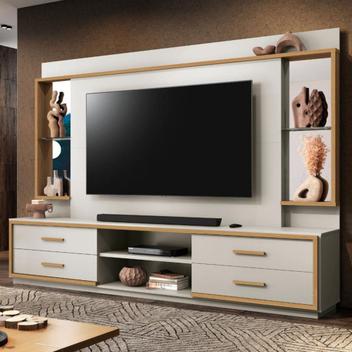 Estante Home para TV Até 75 Polegadas 4 Gavetas 240cm com Rodízios Leni EDN Móveis - Estante ...