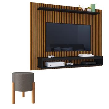 Estante Painel Sala Quarto TV 48 Polegadas Nairobi Ripado Freijó/Preto e Puff Banqueta Estofado ...