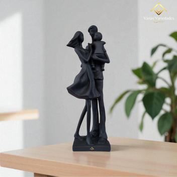 Estátua Família Casal com Filho no Colo 31 cm em Gesso Preto Fosco AVB ...