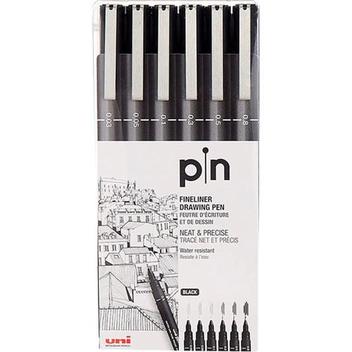 Estojo canetas Nanquin Uni Pin - 200 Preta 6 pontas Uni-Ball - Caneta ...