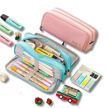 Estojo Escolar Triplo 3 Divisórias Necessaire Liso Grande - ANGOO ...