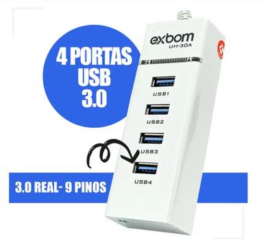 Expansor Hub Usb 3.0 4 Portas Com Led Super Rápido - exbom - Hub ...