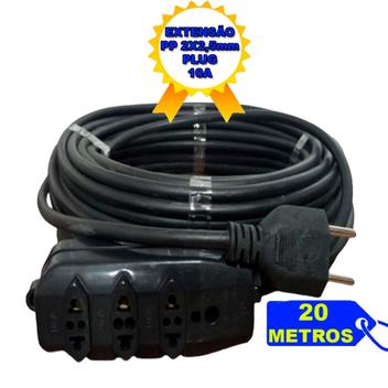 Extensão Elétrica 20 Metros Cabo PP 2x2,5mm Padrão Novo / Antigo Tomada com 10A e 20A Com Plug ...