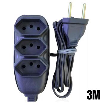 Extensão Elétrica 3 Metros Bivolt Preto 3 Tomada Tripolar - Mega Plug ...