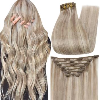 Extensões de cabelo Clip in Full Shine Ash Blonde Remy Hair 14 ...