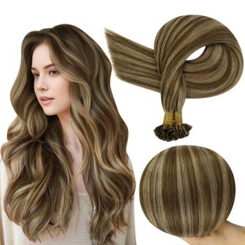 Extensões de cabelo Full Shine Ktip 18 polegadas castanho/loiro 50g ...