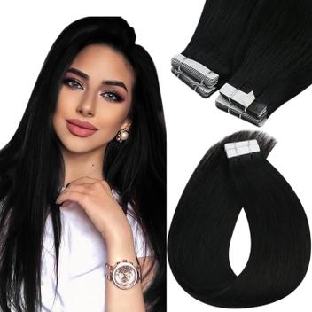 Extensões de cabelo Sunny Hair Tape em cabelo humano 45 cm Jet Black ...