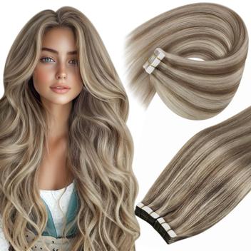 Extensões de cabelo Ve Sunny Tape em cabelo humano marrom 50g 40cm ...