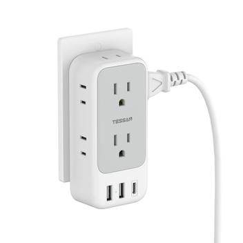 Extensor de Tomada TESSAN 7 Saídas com 3 USB-C - Adaptador de Tomada ...