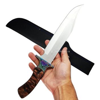 Faca Grande Full Tang de 36cm com Lâmina Lisa e Cabo Premium em Madeira ...