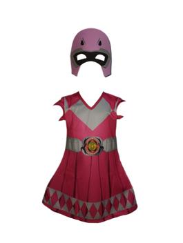 Fantasia Roupa Infantil Power Rangers Rosa Com Máscara - Bililika ...