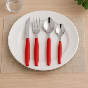 Faqueiro Conjunto Kit Talheres Inox 24 Peças e Porta Talher Vermelho ...
