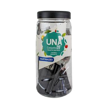 Faqueiro Jogo de Talher Talheres 20 Peças Pote Inox Cabo Preto ...