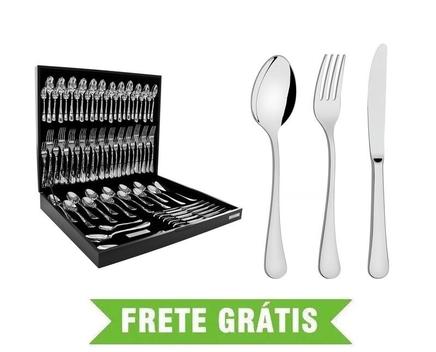 Faqueiro Zurique 76 Peças em Aço Inox com Facas de Mesa Acabamento Alto ...