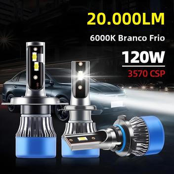 Farol de Carro LED Teenram H4 20000lm - Chip CSP 6000K - 120W 12V/24V ...